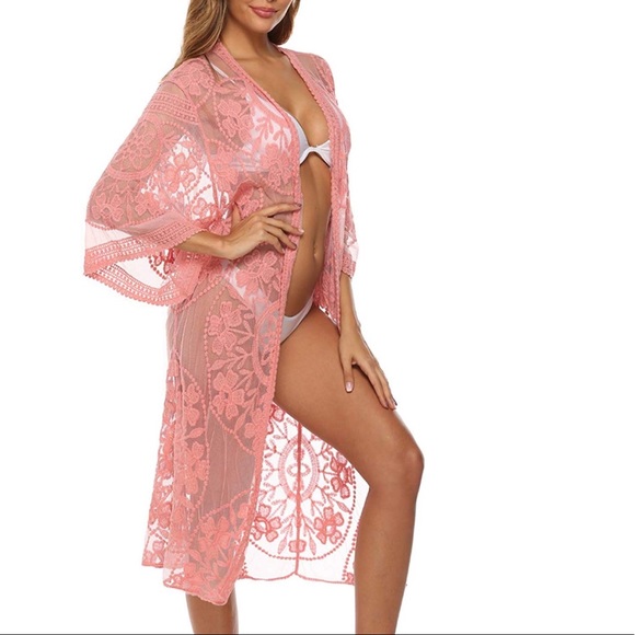 Swim One Size Lace Cardigan Crochet Sheer Cover Ups Poshmark